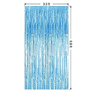 2 Pack 3.3 ft x 9.8 ft Foil Curtains Metallic Fringe Curtains Shimmer Curtain Photo Backdrop for Halloween Christmas Birthday Party Wedding Deco (Pale Blue)