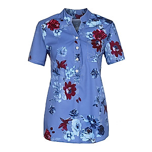 Womens Summer Casual Tops Short Sleeves T Shirts Fashion Floral Prints V Neck Tunic Shirts Loose Fit Comfy Dressy Blouse