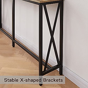 SUPERJARE 70.9 Inch Console Table, Extra Long Entryway Table with Metal Frame and X-Shaped Design, Narrow Sofa Table for Living Room and Hallway - Rustic Brown