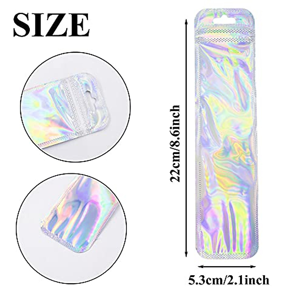 Resealable Foil Ziplock Bags 50 PACK Aluminum Foil Bags Long Jewelery Plastic Bags For Pen Lip Eyelash Jewelry Necklace Long Packaging Holographic Rainbow Color