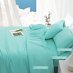 LBRO2M 1000 Thread Count 100% Egyptian Cotton King Size Sheets Set,Breathable Wrinkle Bed Sheet 4 Piece Sets,16 Inches Deep Pocket,Soft Comforterble,Sateen Weave Long Stapl,Lake Green