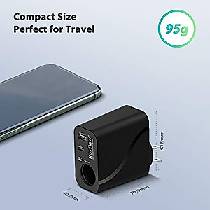 RoyPow 36W USB C Charger with Car Cigarette Lighter Socket, 3-Ports Wall Charger 18W PD3.0 Travel Plug 110V/120V to 12V/3A AC to DC Converter Power Adapter for iPhone, Galaxy, Pixel, iPad