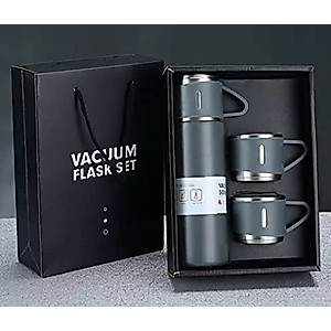 Stainless Steel Thermo + 3 cup, 500ml/16.9oz (Grey, Black, Blue) ADVANTAGE SET Gray 2.5 x 2.5 x 9.3 inch