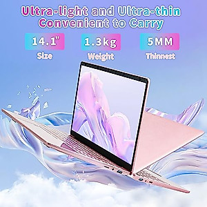 【Win 11 Pro/Office 2019】 4K Laptop 14" Narrow Bezel UHD (3840x2160) IPS Display, Celeron N5095 CPU, 16GB RAM, 512GB SSD, Color Backlit KB, Fingerprint Reader, WiFi, HDMI, Rose Gold(16G+512G)