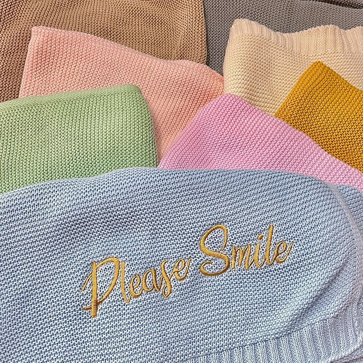 Personalized Girls Knit Embroidered Baby Blankets with Name, Cozy Soft Cotton Stroller Blanket, Custom Knit Embroidered Baby Comforter, Personalized Newborn Essentials Must Haves