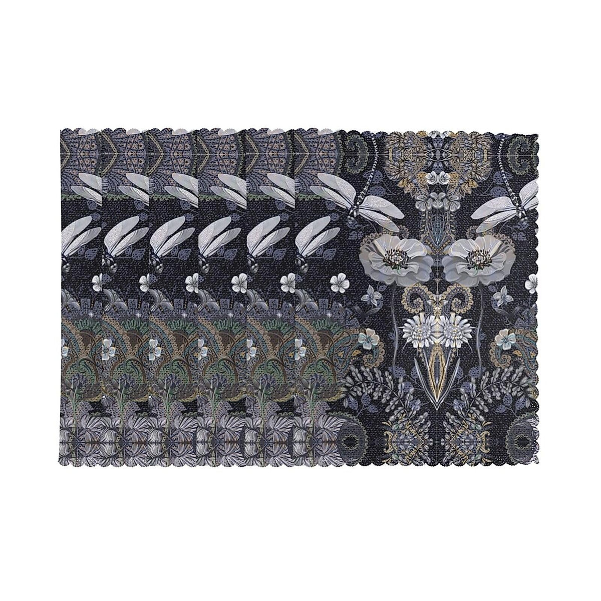 Placemats, Dragonflies Grey Print Placemats Set of 6, Heat Resistant Place Mats, Washable Table Mats