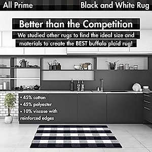 All Prime Buffalo Plaid Rug with Wash Bag (Black & White Rug 28x43) Beautiful Buffalo Check Rug for Front Door