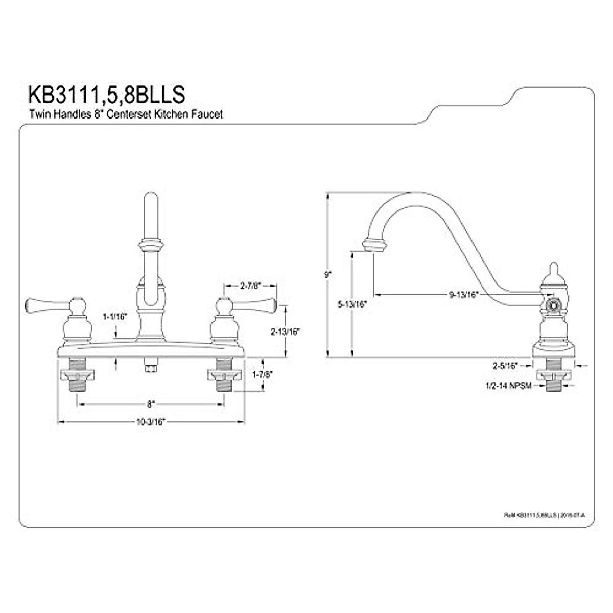 Kingston Brass KB3115BLLS Restoration 8" Centerset Kitchen Faucet, Oil Rubbed Bronze