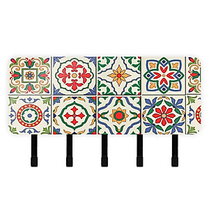 Oyihfvs Colorful Moroccan, Portuguese Tiles, Ornaments Flowers Wall Adhesive Key Holder, Mounted Mail Holder for Home Wall Door Bathroom Kitchen Dormitory Office Decor 7.1x4.1x1.2in