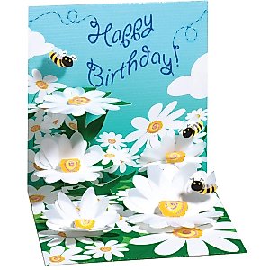 3D Greeting Card - BEES & FLOWERS - Birthday