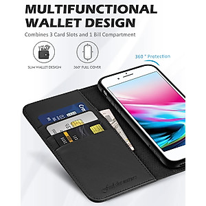 SHIELDON Genuine Leather iPhone 8 Plus Wallet Case Book Flip Cover and [Credit Card Slot] Magnetic Closure Compatible with iPhone 8 Plus / 7 Plus - Black