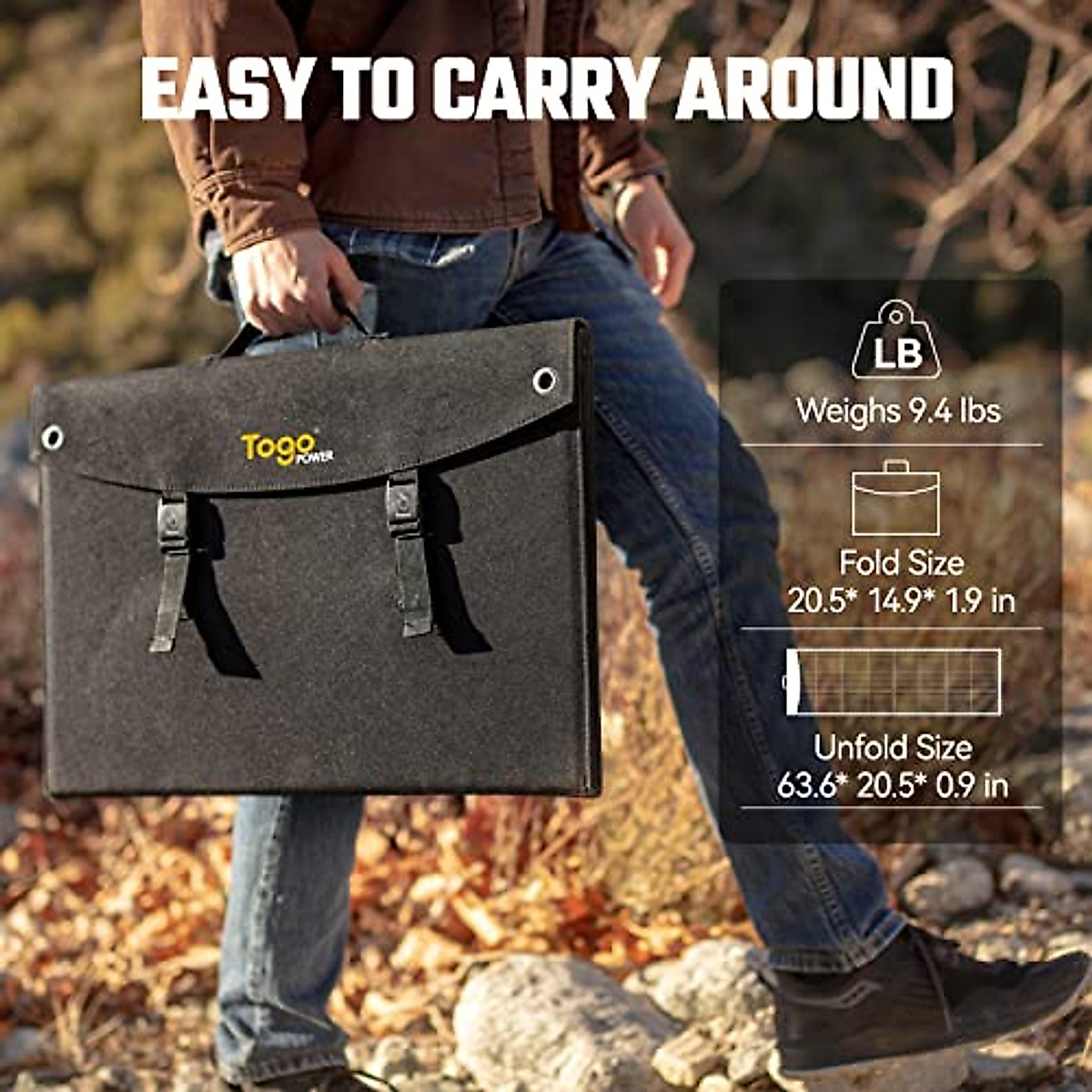 Togo POWER 120W 18V Portable Solar Panel for Jackery/ECOFLOW/BLUETTI/Anker Power Station, IP65 Waterproof Foldable Solar Panel with USB QC3.0 and USB-C for Phones Tablets, Camping, RV, Off Grid