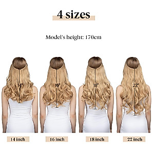 SARLA Invisible Wire Hair Extensions with 3 Clips Long Synthetic Wavy Curly Hairpiece Adjustable Transparent Headband for Women 18 Inch Black Brown