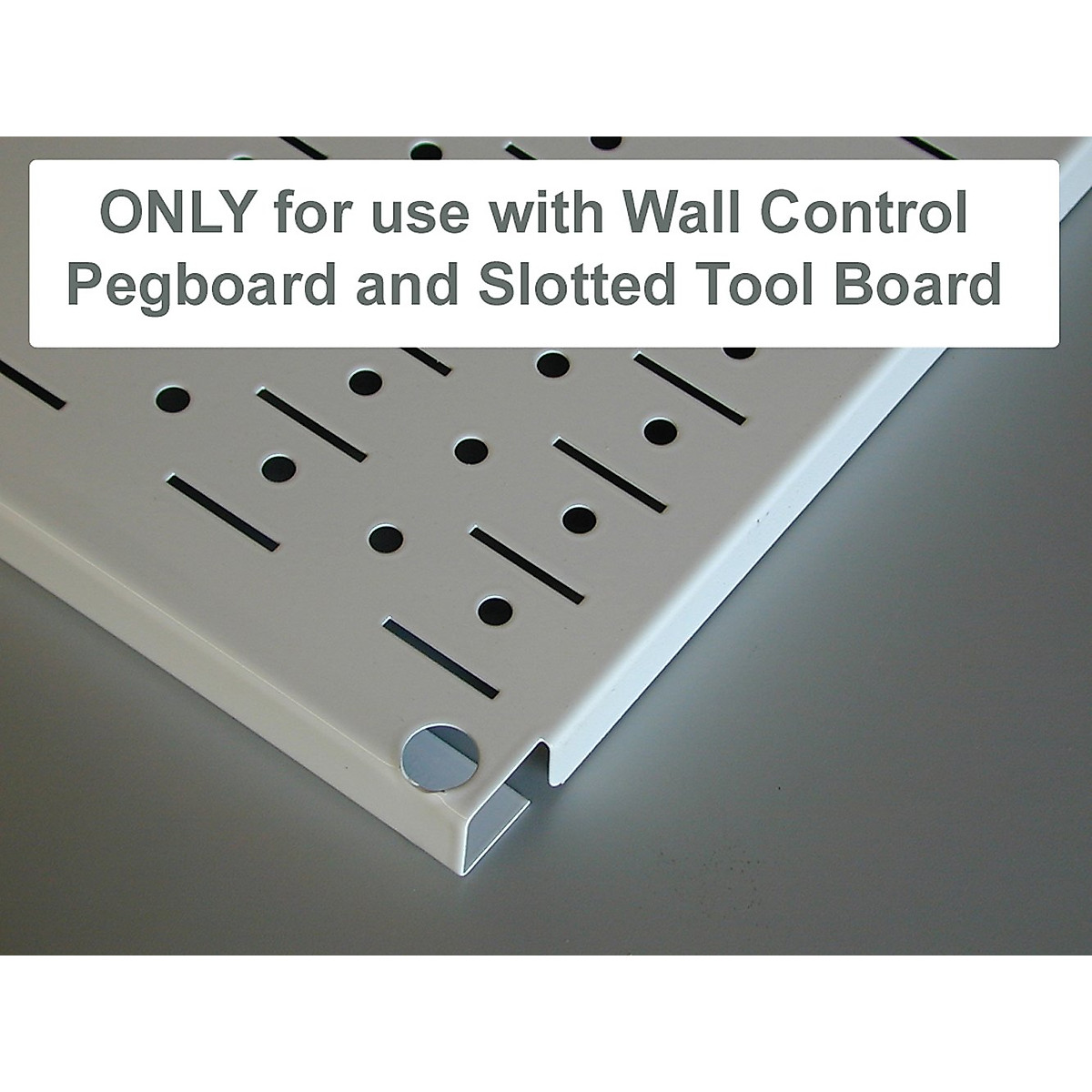 Wall Control 1-1/4in Handle Bracket Slotted Metal Pegboard Hook Pegboard and Slotted Tool Board - White