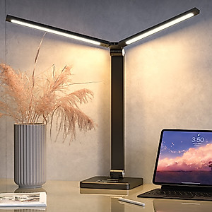 Torchlet Desk Lamp, Desk Lamps for Home Office, Double Head LED Desk Light, Touch Control Adjustable Brightness Color Temperature, USB Charging Port, Modern Desk Lamp for Drom/Reading/Bedroom