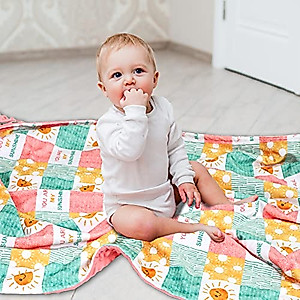 Baby Blanket for Girls, Super Soft Double Layer Minky Blankets with Dotted Backing, Sun Smile Toddler Newborn Nursery Bed Blanket, You are My Sunshine Print Throw Blanket, 30 X 40 Inches
