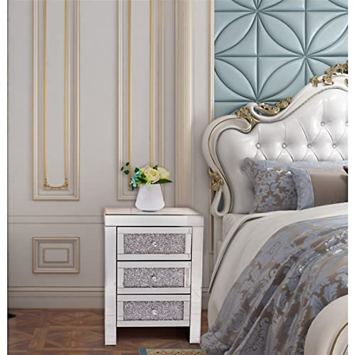 HIGOH Bedside Table Drawer Mirror Bedside Table Bedroom Cabinet Bedside Table Suitable for Bedroom Furniture