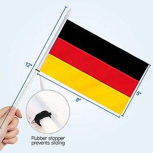 Anley Germany Mini Flag 12 Pack - Hand Held Small Miniature German Flags on Stick - Fade Resistant & Vivid Colors - 5x8 Inch with Solid Pole & Spear Top