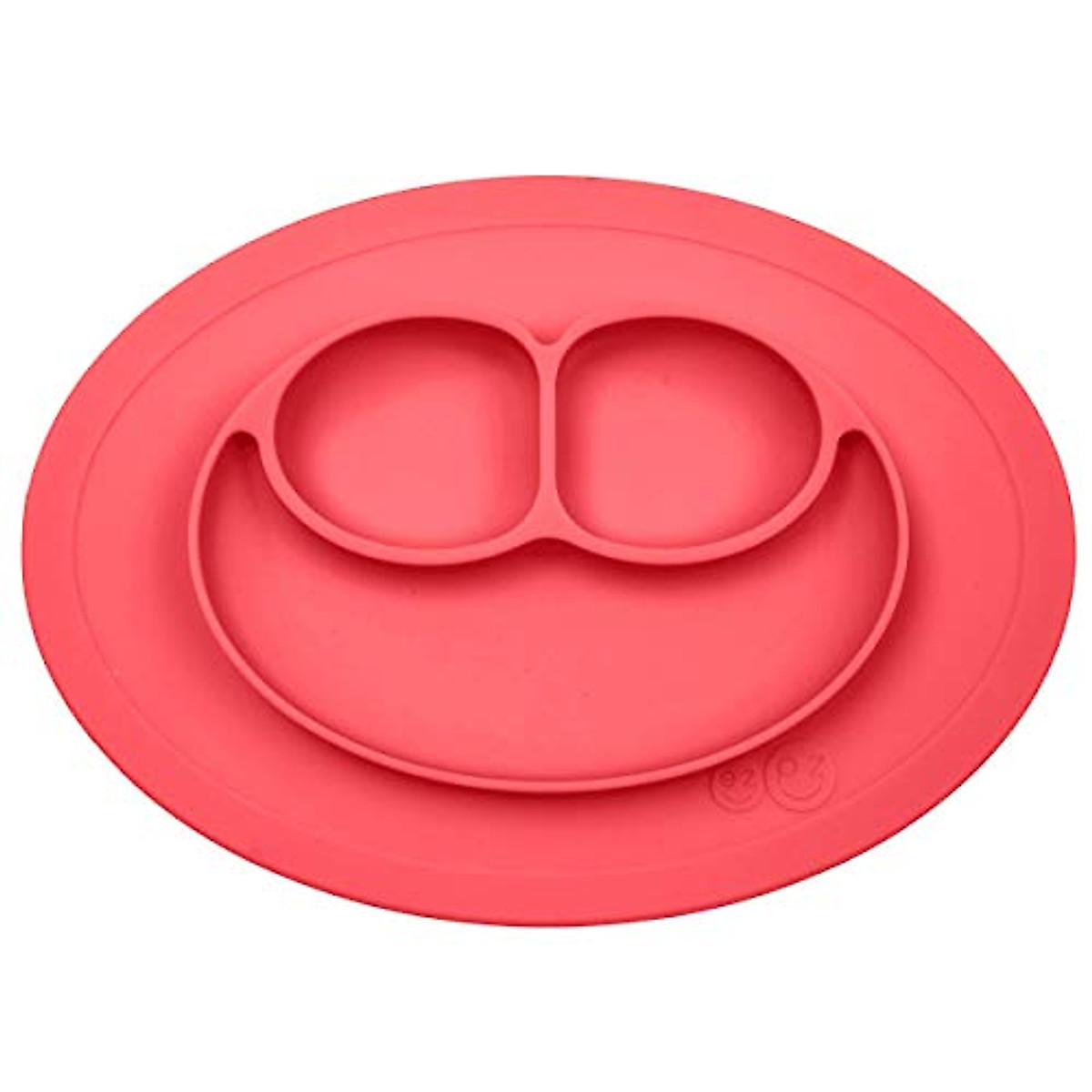ez pz Mini Collection Set (Coral) - 100% Silicone Cup + Straw, Fork, Spoon & Mini Mat Suction Plate with Built-in Placemat for Infants + Toddlers - First Foods + Self-Feeding - 12 Months+