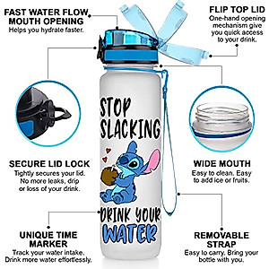 GEPOSTORE Blue Allien 32 Oz Water Track Bottle, Stop Slacking Drink Your Bottle With Time Marker, Bottles, Motivational Insulated Gift For Cute Lovers