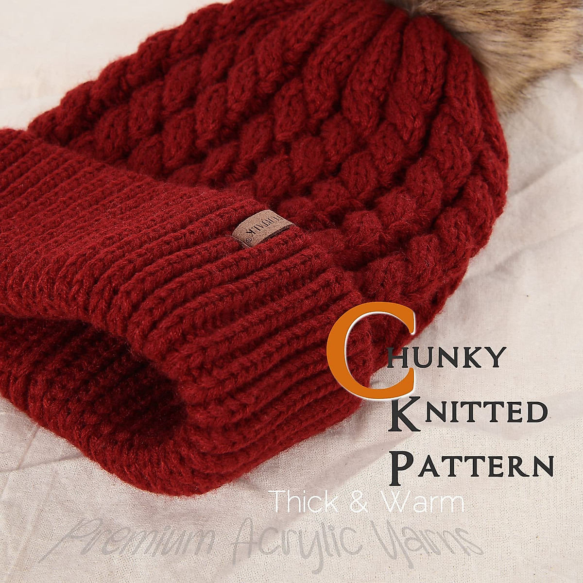 FURTALK Winter Beanie Hat for Women Warm Thick Cotton Lining Knit Bobble Skull Cap Fur Pom Pom Hats for Women