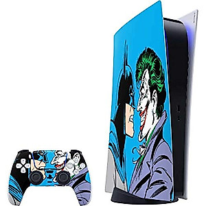 Skinit Decal Gaming Skin Compatible with PS5 Digital Edition Console + Controller - Officially Licensed Warner Bros Batman vs Joker - Blue Background Design