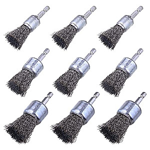 WENORA 9 Pcs Wire Brush Wheel for Drill, Wire Brush for Drill 1-Inch Crimped End Wire Brushes 1/4" Hex Shank for Paint-Surface and Small Spaces
