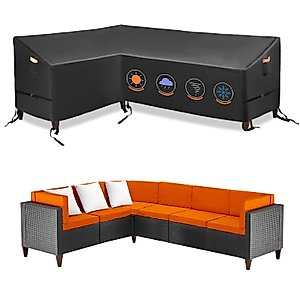 Outdoor Furniture Covers For Winter,600D Heavy Duty Patio L-Shaped Left Facing Outdoor Sectional Sofa Cover,6-Seater Patio Sectional Couch Cover, Outside Lawn Patio Furniture Cover with Air Vent