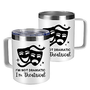 WFSJRED Theater Gifts 12 oz Insulated Mug for Coffee Mug with Leak-Resistant closeable hot lid for hot Drinks with Handle Broadway Gifts for Musicians (DRAMATIC)
