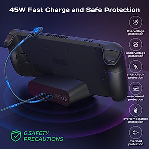 MEPATEM Steam Deck Dock Stand, Dock Base for Steam Deck Console, Steam Deck Accessories with 90°Angle USB-C Cable, 45W Fast Charger Docking Station, Anti-Slip Holder for Valve Steam Deck