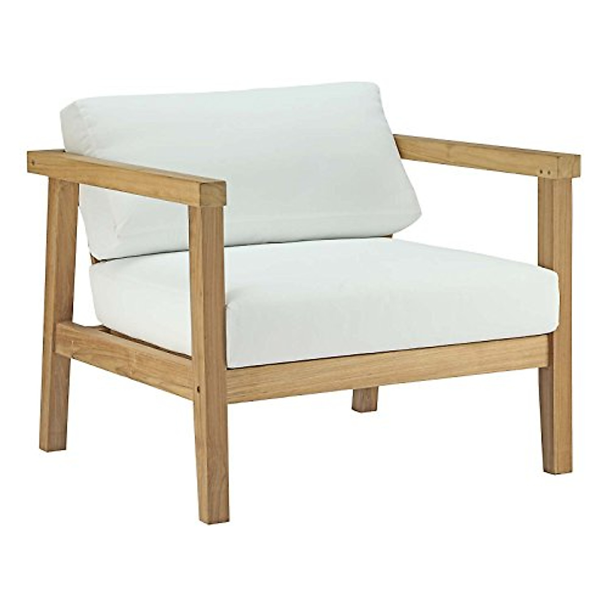 Modway Bayport Teak Wood Outdoor Patio Armchair in Natural White