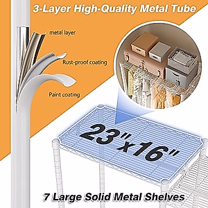 Raybee White Clothing Rack, Heavy Duty Clothes Rack Load 830Lbs, Clothes Racks for Hanging Clothes Rack, Metal Freestanding Closet Wardrobe Rack, Garment Rack Heavy Duty Clothing Rack,77"H x69"W x16"D