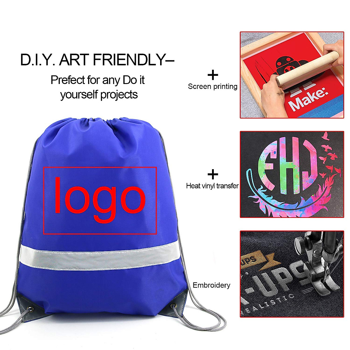 BeeGreen 20 Pieces Royal Blue Drawstring Backpacks Bags Bulk, String Bags Reflective Cinch Sack, DIY Blank Drawstring Bags for Women and Men