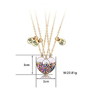 Saalort Best Friend Necklaces for 3 Matching Heart Pendant Magnetic Bff Friendship Necklace (Gold Sequin)