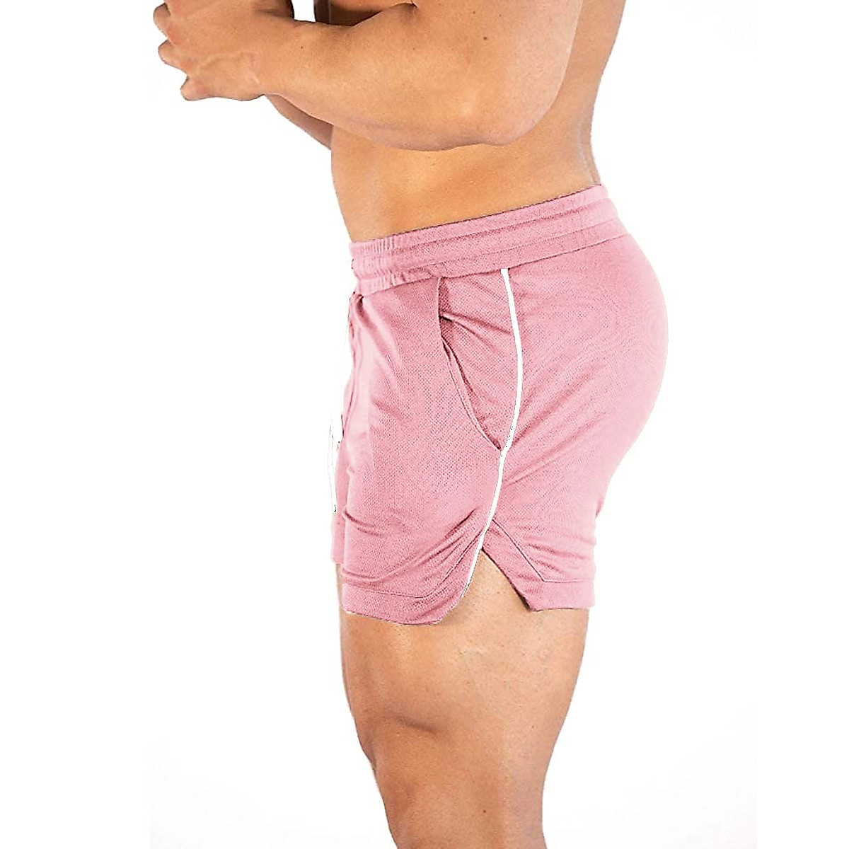 EVERWORTH Men's Athletic Shorts Gym Workout Short Shorts Casual Shorts Running Bodybuilding 5 Inch Inseam Shorts Pink US XL