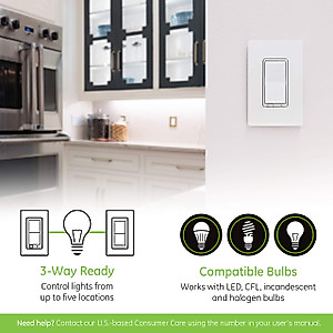 Enbrighten 52252 Z-Wave Plus Smart Light Dimmer with QuickFit and SimpleWire, Compatible with Alexa, Google Assistant, Zwave Hub Required, Repeater/Range Extender, 3-Way, White & Light Almond
