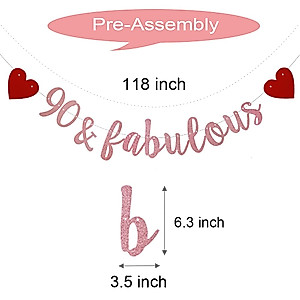WEIANDBO 90 & Fabulous Rose Gold Glitter Banner,Pre-Strung,90TH Birthday/Wedding Anniversary Party Decorations Bunting Sign Backdrops,90 & fabulous