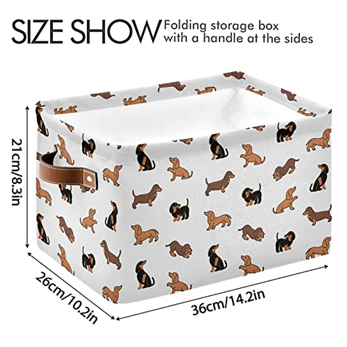 Kigai 1 Pack Storage Baskets with Handles, Collapsible Canvas Baskets for Toy Closet Shelf Organizer, Cute Dogs Dachshunds Storage Bin Box