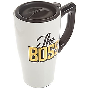 Spoontiques - Ceramic Travel Mugs - The Boss Cup - Hot or Cold Beverages - Gift for Coffee Lovers