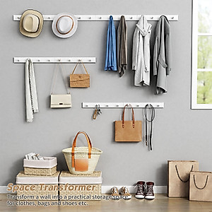 Forbena White Coat Hooks Wall Mount for Hanging 4 Pack, 16 Inch Wood Entryway Coat Rack Wall Mounted Heavy Duty, Modern Large Wall Hooks for Hats Kids Clothes Bags Purses Caps Closet - 16 Hooks