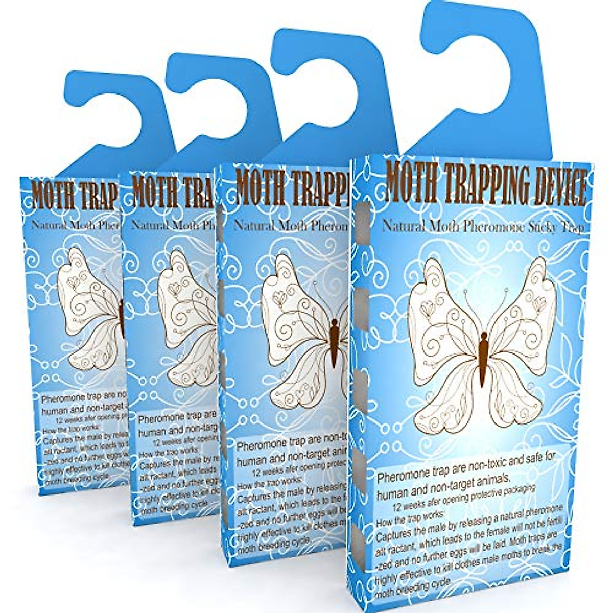 PTCLTRAPS8 Moth Traps for Clothes Closets Moth, Refillable, Odor-Free & Natural, Blue, 4 Packs