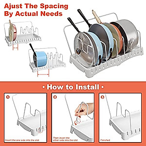Gadhra Pots and Pans Organizer for Cabinet, Adjustable Pot Lid Organizer under Cabinet with 6 Tiers for Pots and Lids, Pot Organizer Deep U-shaped Design White