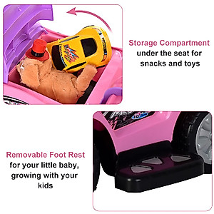 ChromeWheels Push Cars for Toddlers, 3 in 1 Ride on Push Car with Removable Canopy, Ride on Toys Mega Car w/Handle & Horn & Music, Pink