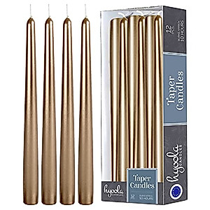 Hyoola Tall Metallic Antique Gold Taper Candles - 12 Inch - Dripless - 12 Pack - 10 Hour Burn Time