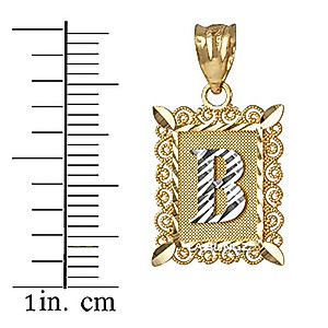 LA BLINGZ 10K Yellow Gold Filigree Alphabet Initial Letter B DC Pendant (S/L) (Small)