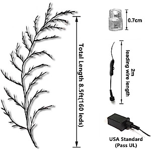 Voice Control Willow Vine Lights, 8 Flash Model Twinkling Tree, 8.5ft Flexible Wall Tree Lights for Living Room Bedroom Decorations, 160 Leds Lighted Tree Branch Lights for Wall Corner Decor (1 pcs)