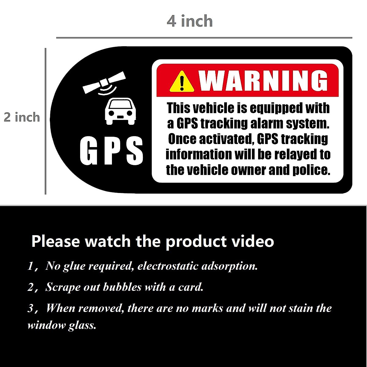 GOOYOGOO Warning GPS Tracking Stickers for Car, 4x2 Inch, Alarm System GPS Tracking Device,Anti-Theft,Static Stiackers Inside of The Window No Glue Required (4)