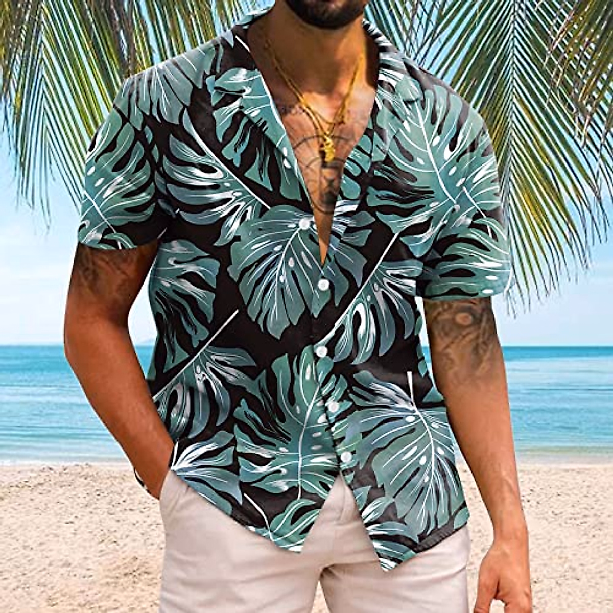 DUOWEI Men Casual Short Sleeve Spring Summer Turndown Neck 3D Printed Shirts Fashion Top Blouse Shirts