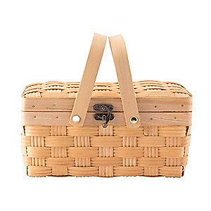 Vintiquewise Small Woodchip Picnic Basket with Cover and Folding Handles