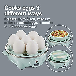 Hamilton Beach 25504 3-in-1 Electric Hard Boiled Egg Cooker Poacher & Omelet Maker, Makes 7, Mint